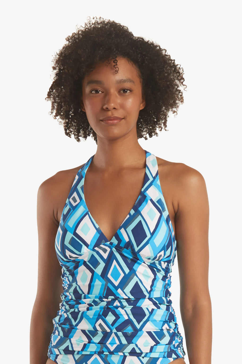 Halterkini, Paros, Navy/Blue/Aqua/White Geometric Print, Helen Jon